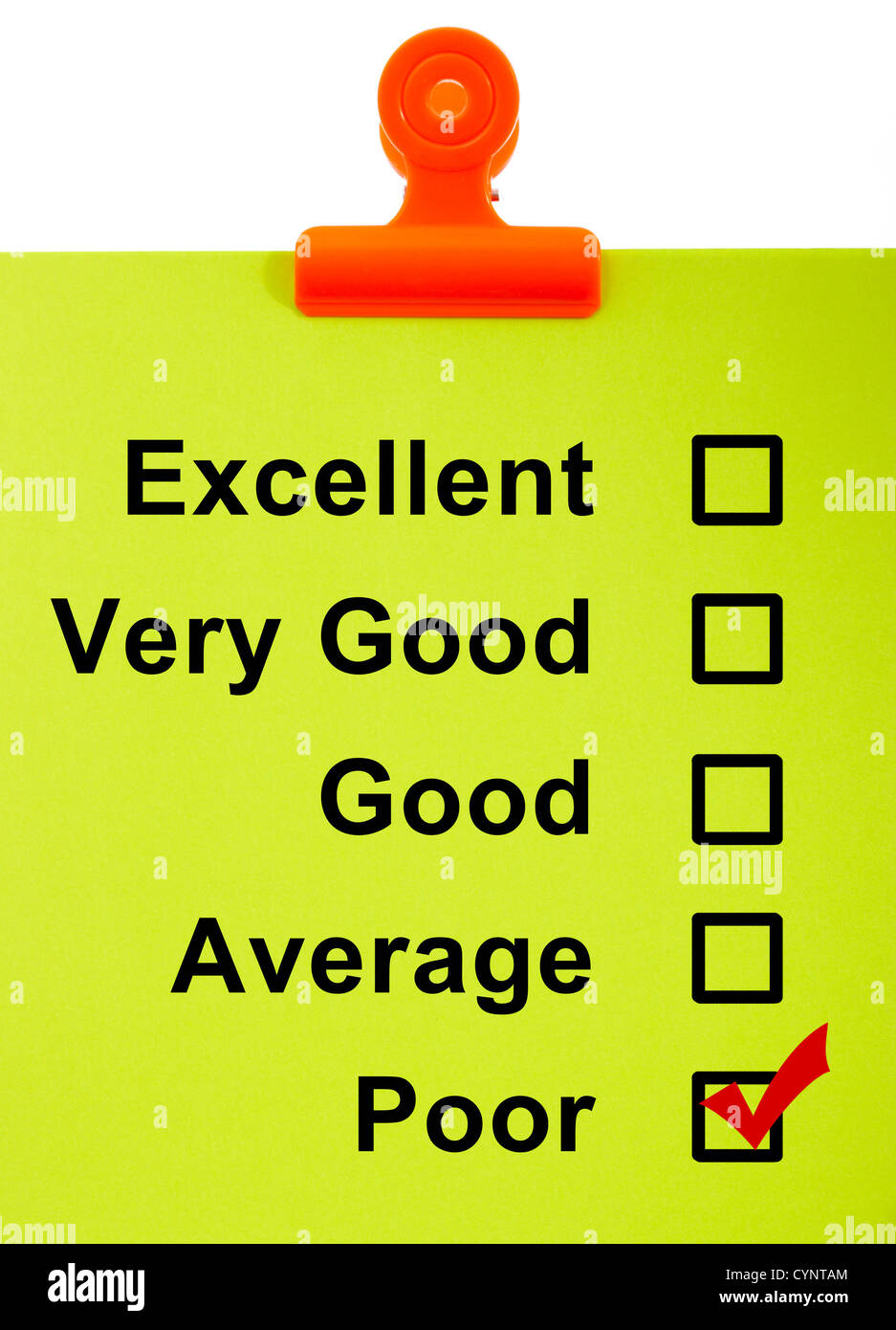 Review On Clipboard Shows Poor Rating Stock Photo - Alamy