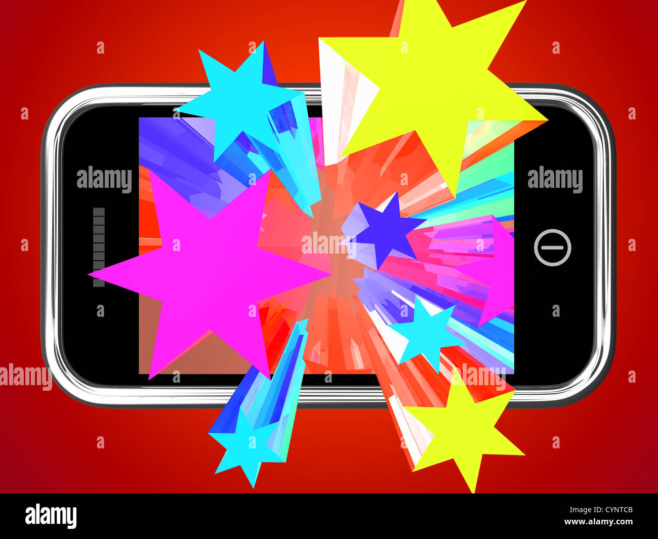 Colorful Stars Bursting From Mobile Smartphone Stock Photo - Alamy