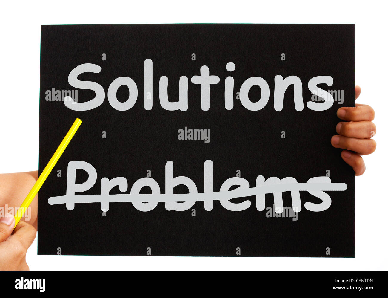 Solutions Not Problems Pointing To Notice On Board Stock Photo - Alamy