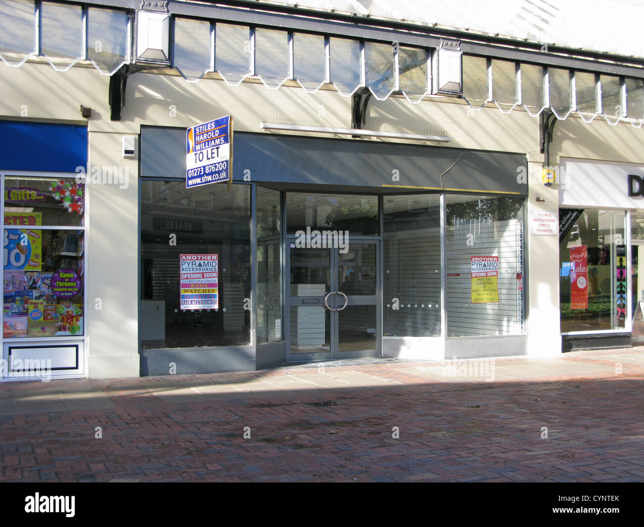Unoccupied empty retail store in pedestrianised area of Worthing West ...