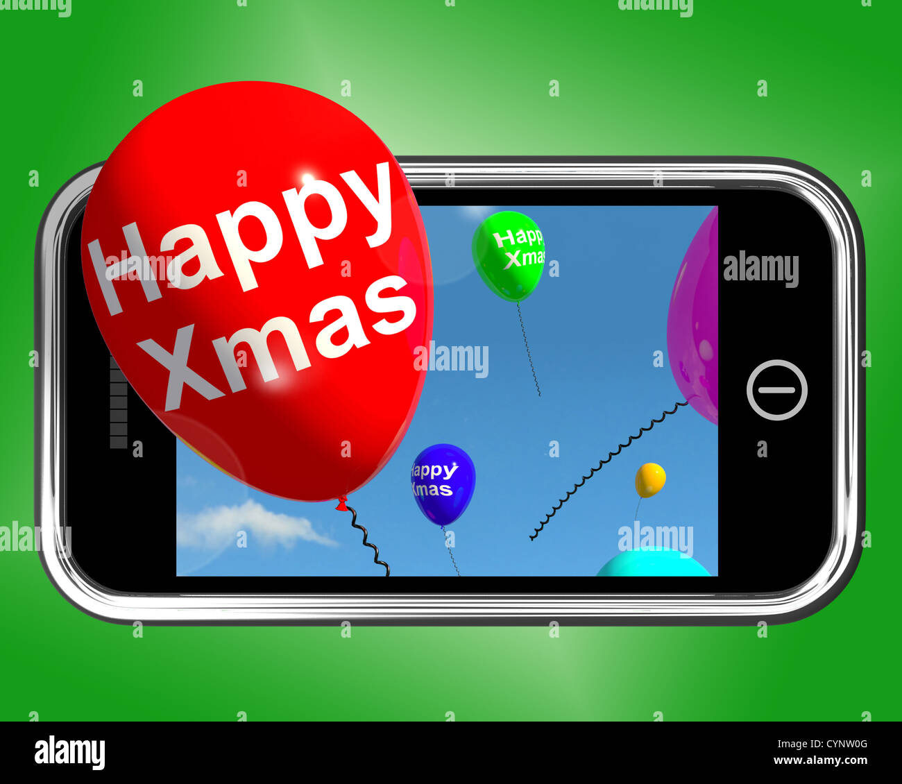 Balloons Floating From Mobile Phone With Happy Xmas Message Stock Photo ...
