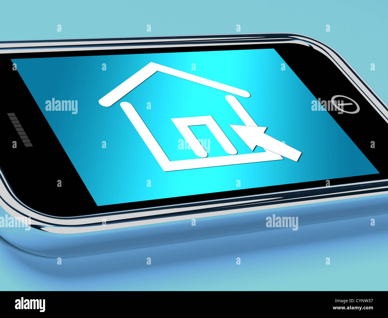 House Symbol On Mobile Screen Showing Real Estate Or Rentals Stock ...