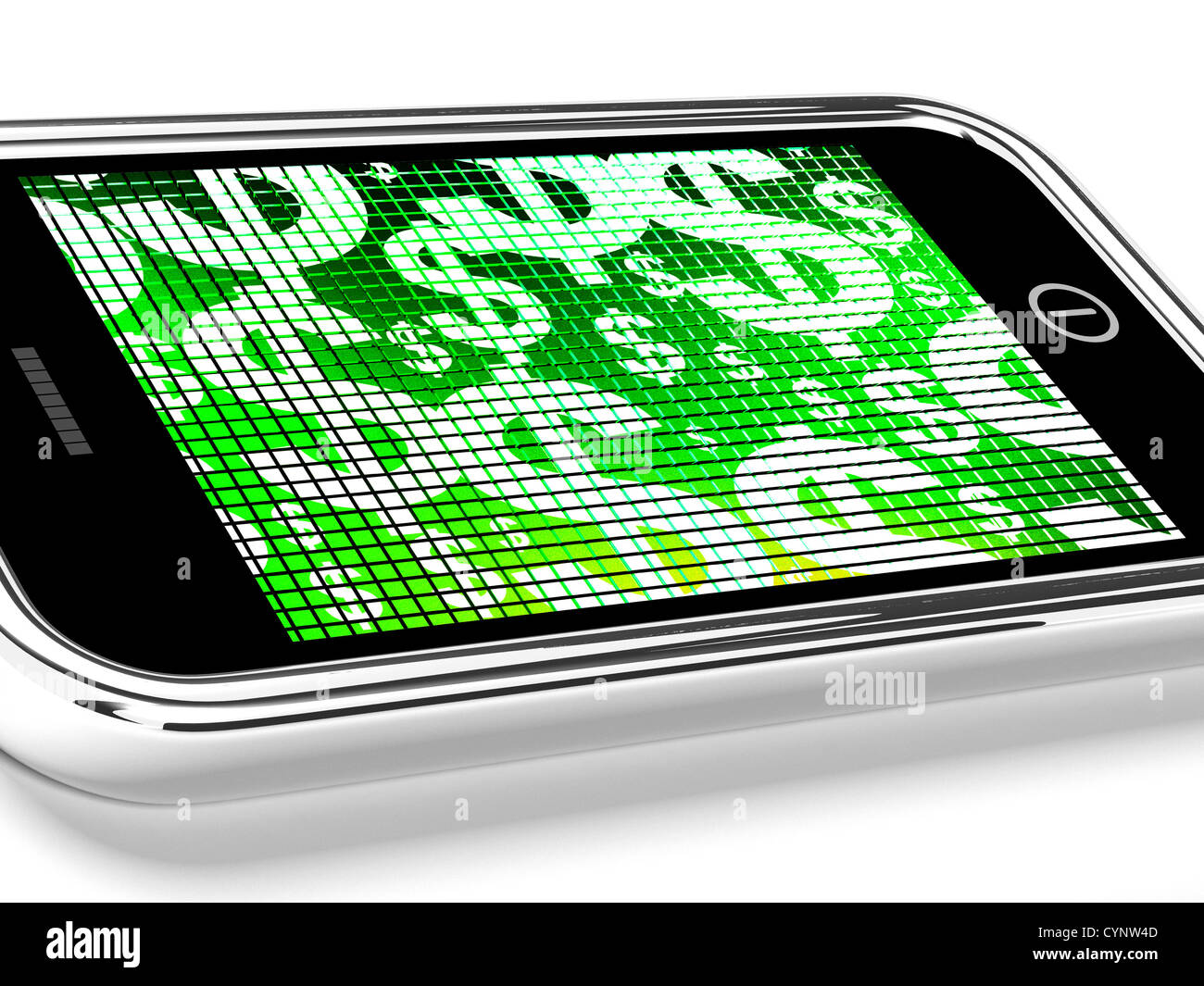 Dollars On Mobile Screen Showing Money Or Wealth Stock Photo - Alamy
