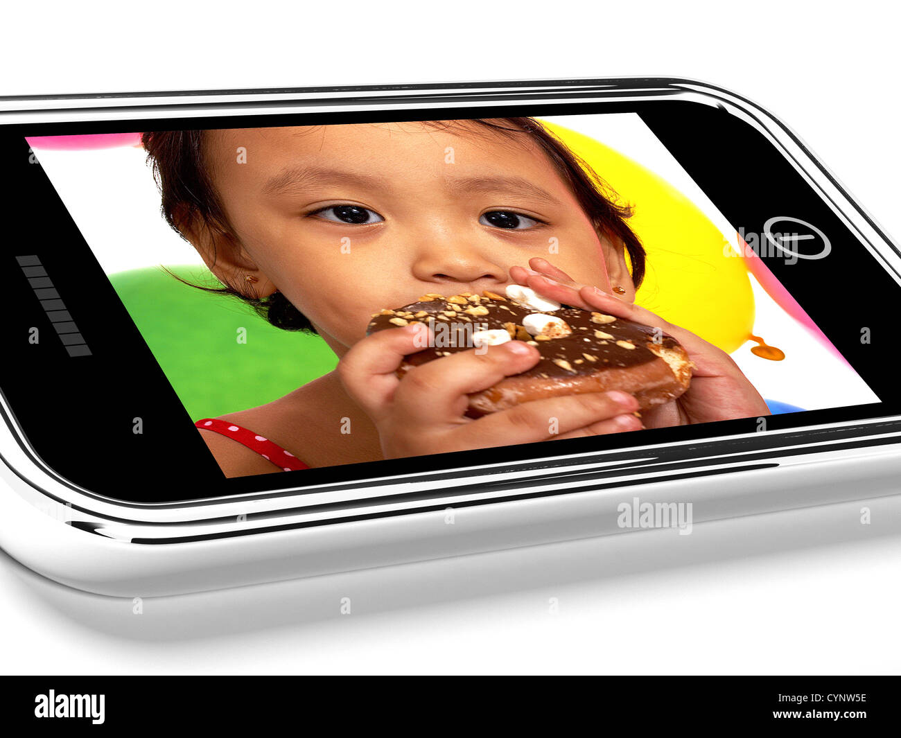 Mobile Phone Picture Of Girl Eating A Donut Stock Photo - Alamy