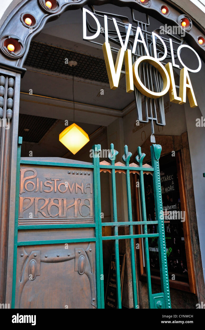 Prague, Czech Republic. Art Nouveau facade of the Divadlo Viola ...