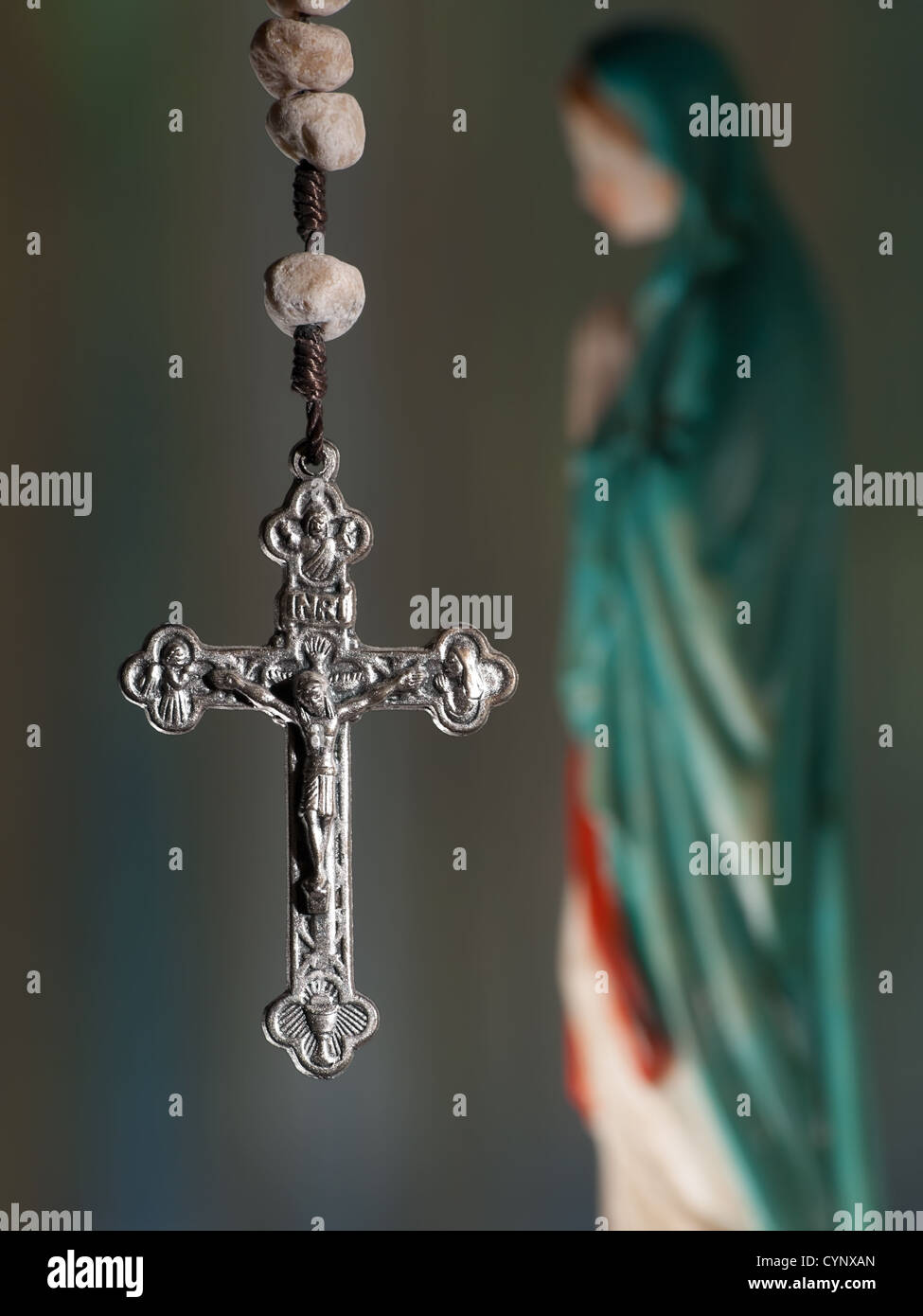 Cross with virgin Mary, closeup, for religious,spiritual themes Stock ...