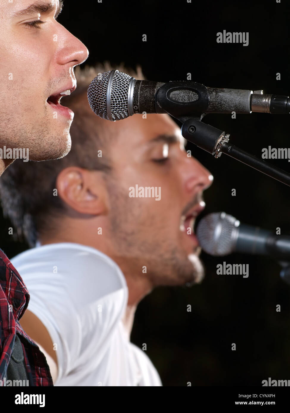 Two male singers at the concert, closeup, for entertainment,music ...