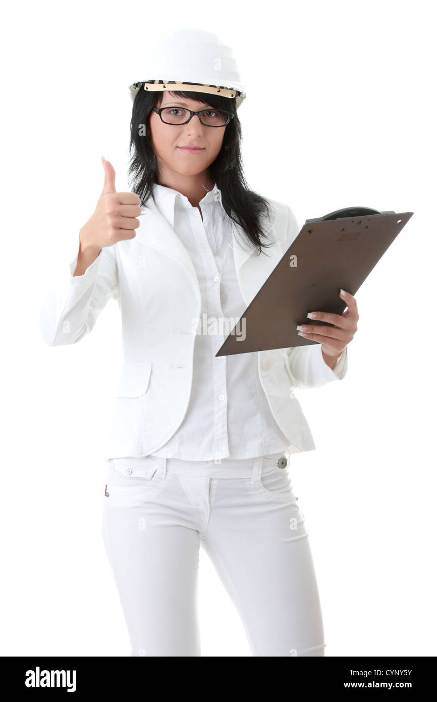 Smiling happy woman builder Cut Out Stock Images & Pictures - Alamy