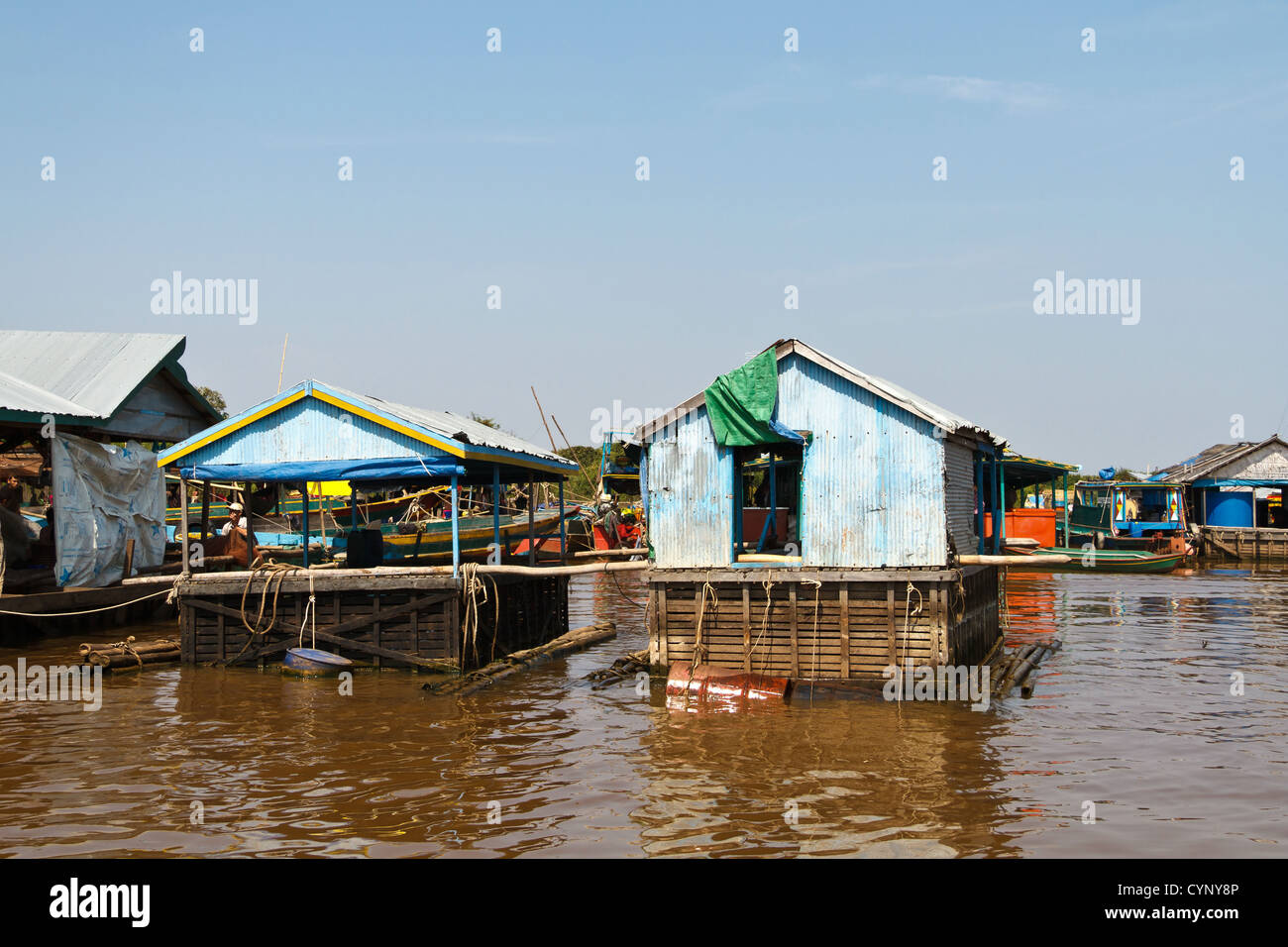 Floating Houses on the Tonle Sap Lake near the Village Kampong Khleang ...