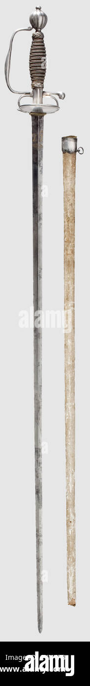 A silver-mounted officer's sword,ca. 1740. Double-edged blade,both ...