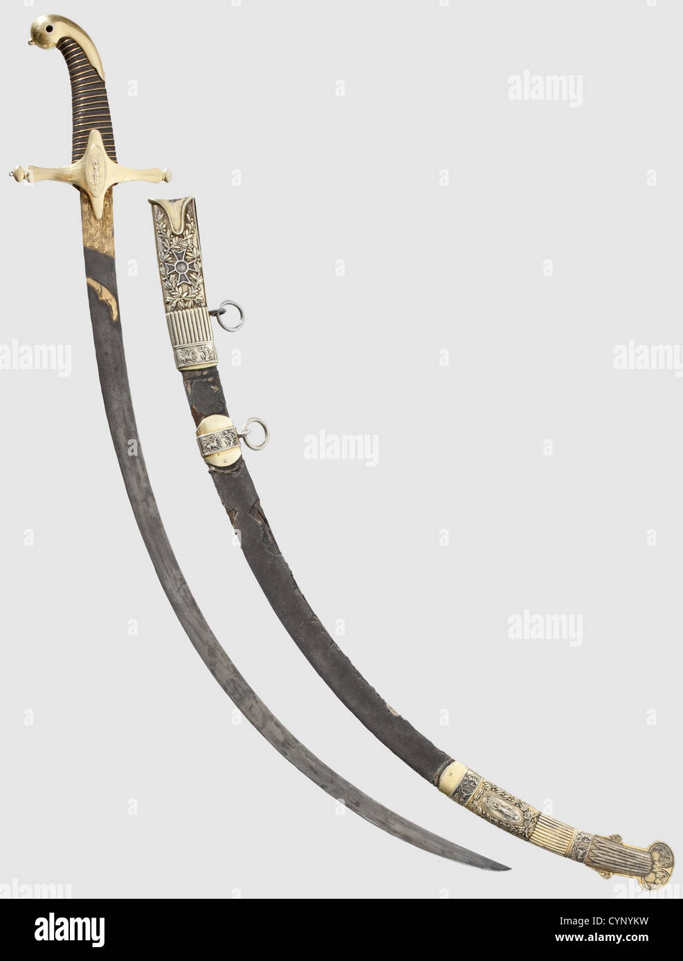 A sabre à la Mameluke,Stuttgart ca.1820.Sanded single-edged blade of ...