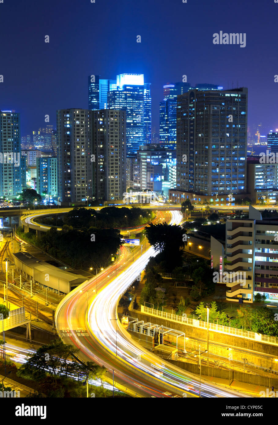 highway and traffic in city at night Stock Photo - Alamy