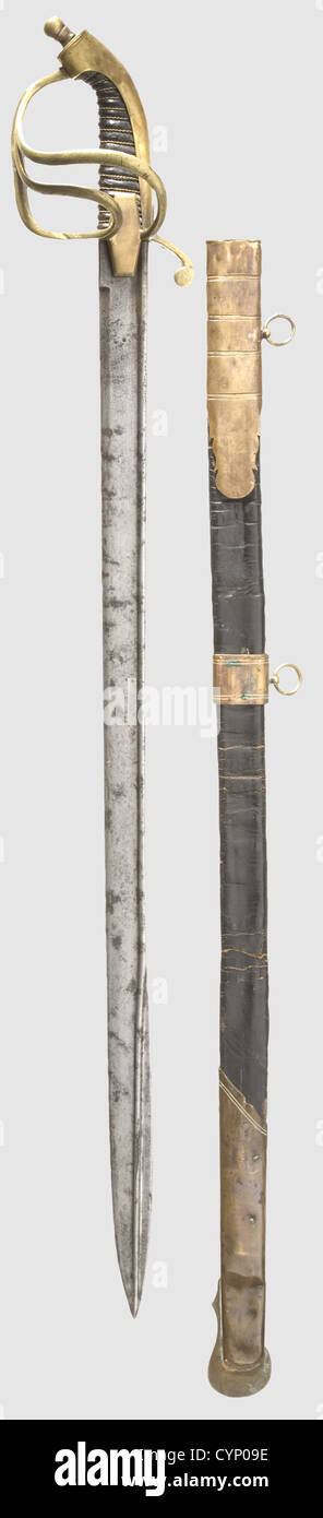 A sabre model 1855 for officers,of the Navy. Pipe-backed blade(stained ...