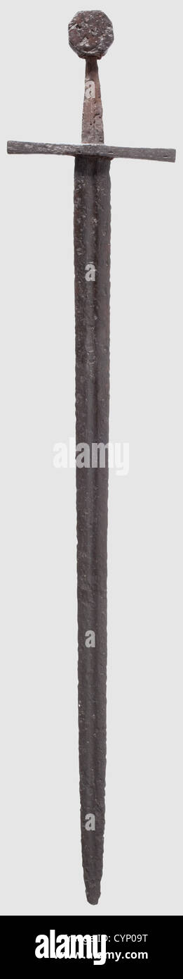 A rare knightly sword,presumably Italian,circa 1300. Double-edged blade ...