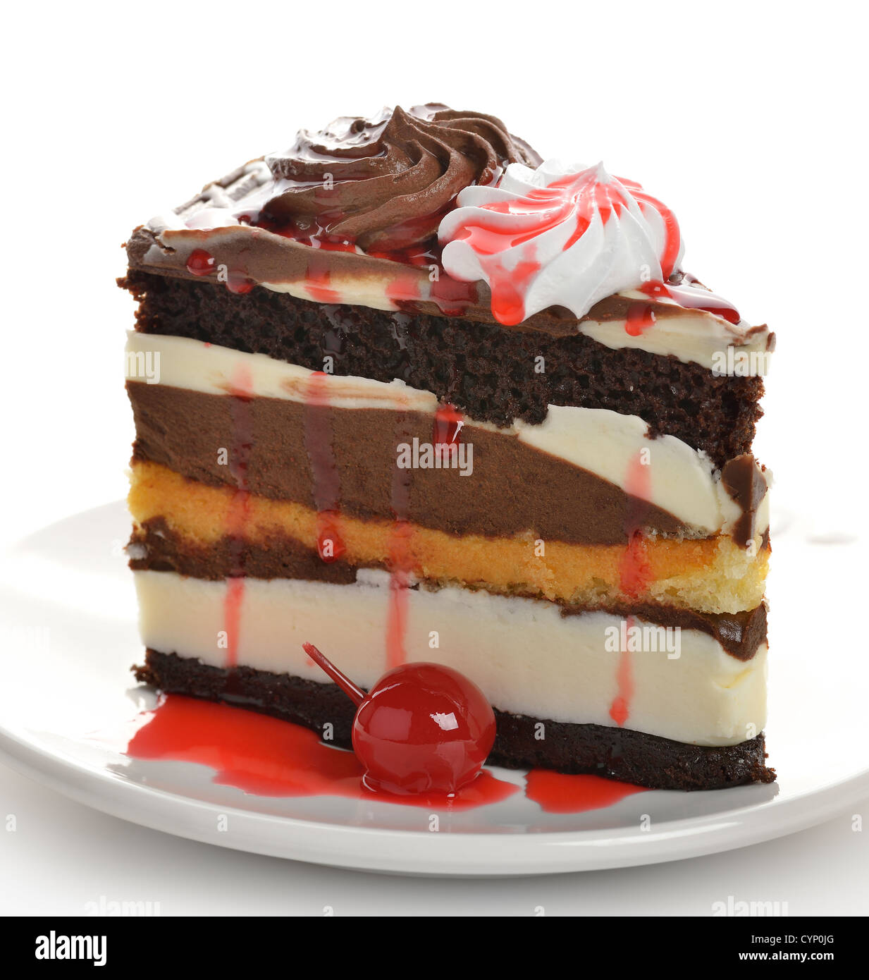 Slice Of Chocolate Layer Cake Stock Photo - Alamy