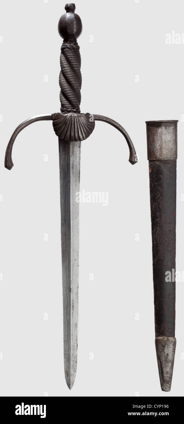 An Italian left-hand dagger,circa 1600. Double-edged blade with a ...