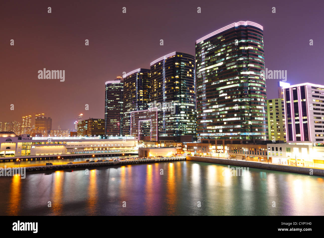 office buildings at sea coast at night Stock Photo - Alamy