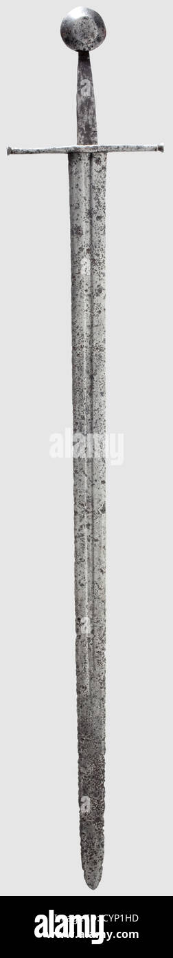 A German knightly sword,circa 1350. Strong double-edged blade with a ...