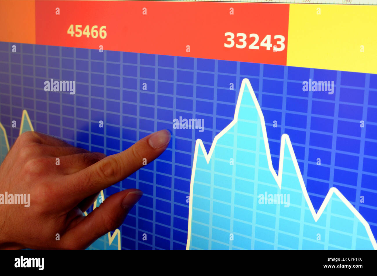 financial stock market concept with hand and computer lcd display Stock ...