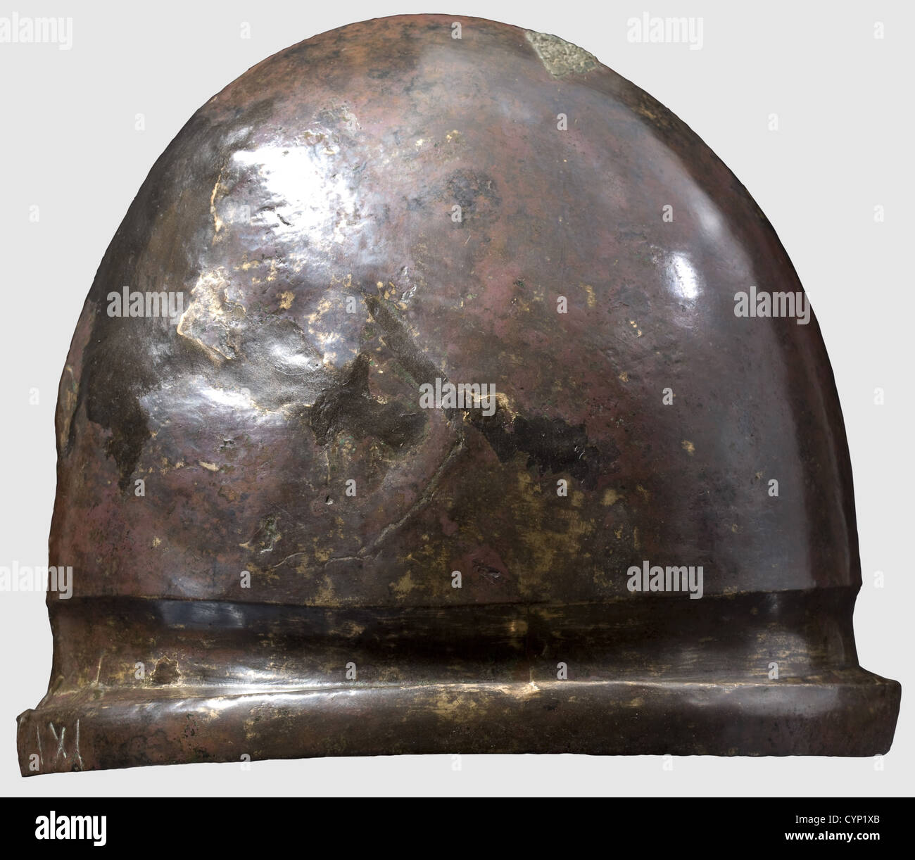 A Negau helmet - Vetulonia type,5th century B.C.Bronze.High skull with ...