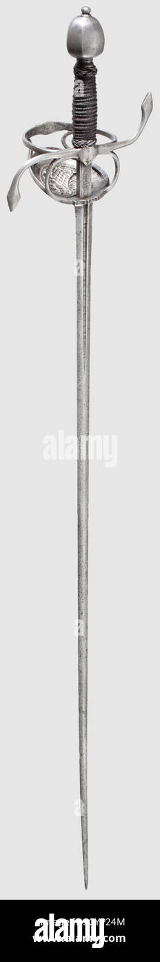 A German cup-hilt rapier,circa 1640. Long thrusting blade,signed "PETER ...