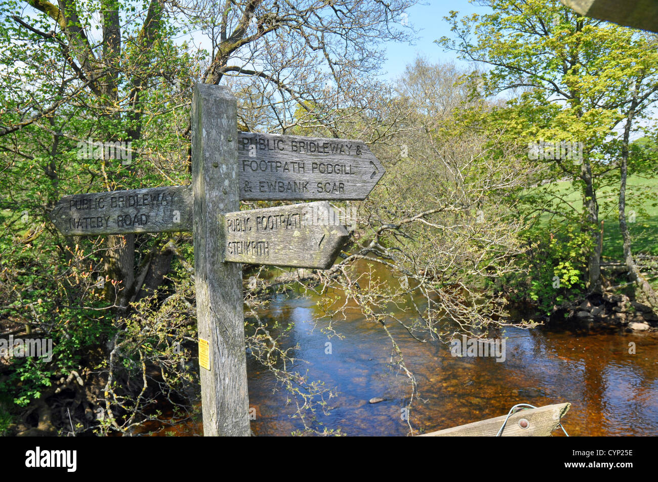 Footpath signpost on the Poetry Walk along the river Eden Stock Photo ...