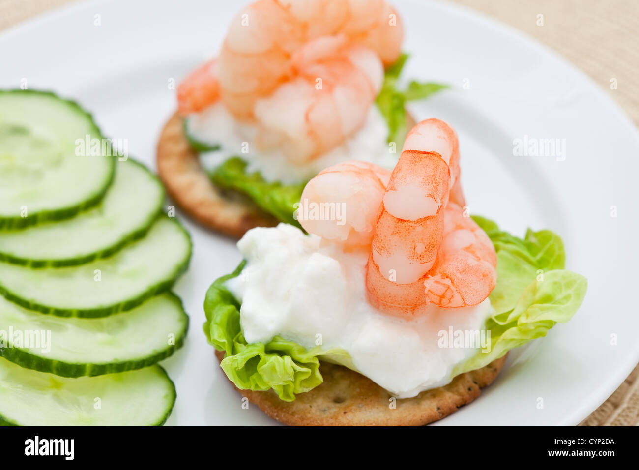 Prawn cocktail appetizer with cottage cheese and cucumber Stock Photo ...