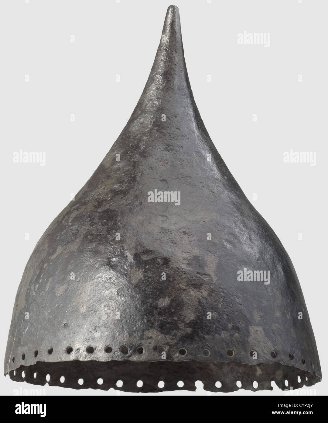 A Russian iron helmet, 16th century. Skull forged in one piece rising ...