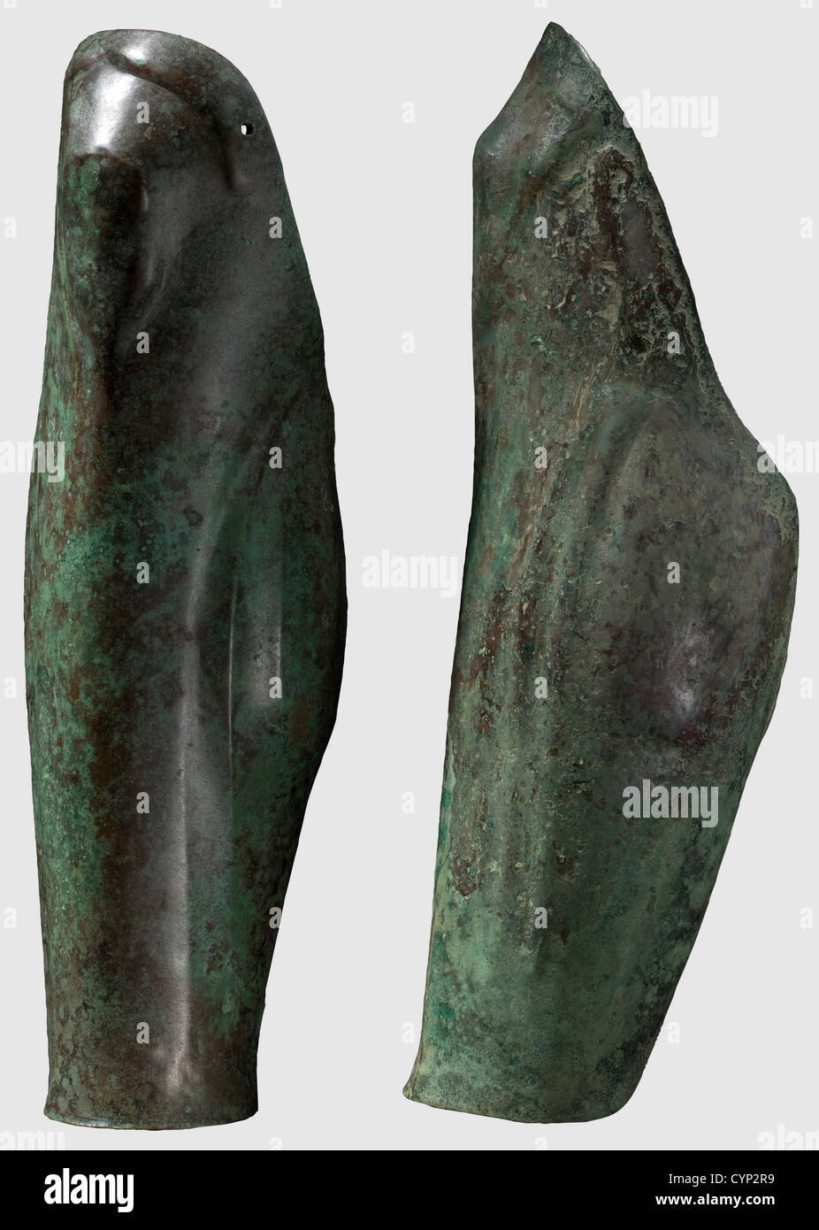 A pair of Greek bronze greaves,4th century B.C. Anatomically formed ...