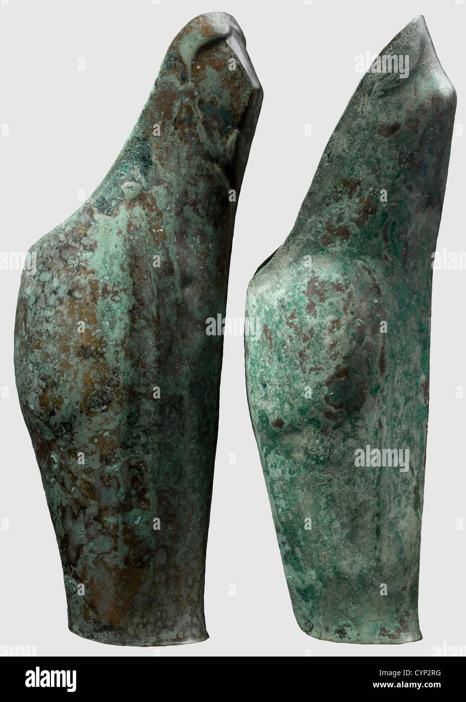 A pair of Greek bronze greaves,4th century B.C. Anatomically formed ...