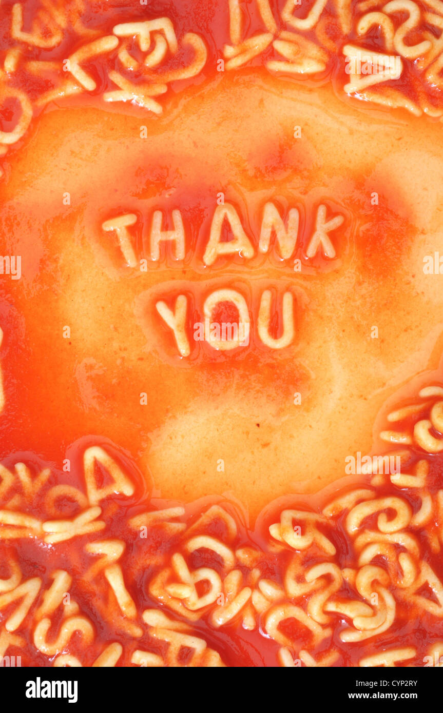 thank you concept with red pasta snack Stock Photo - Alamy