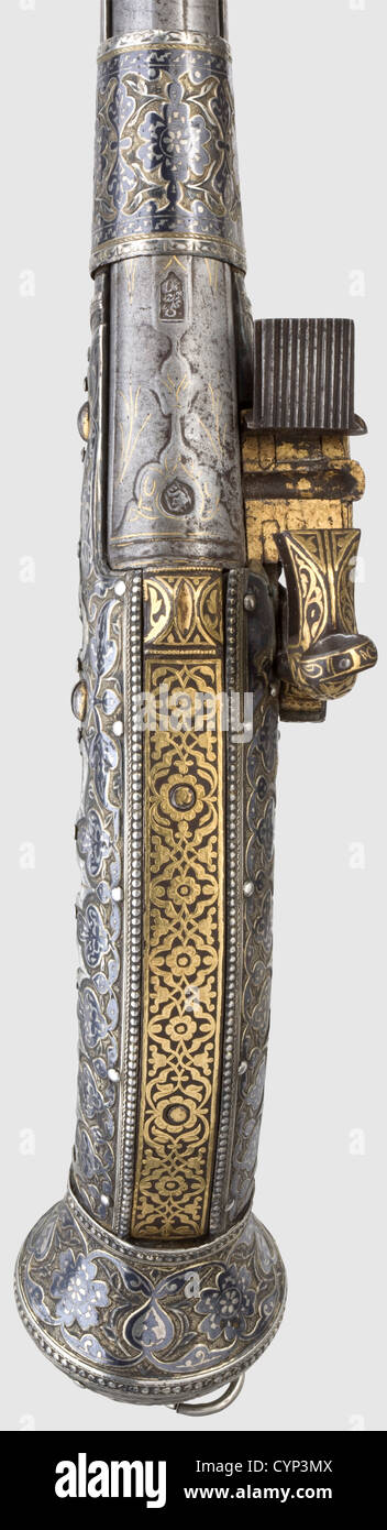 A fine Caucasian silver-mounted miquelet-lock pistol,mid-19th century ...