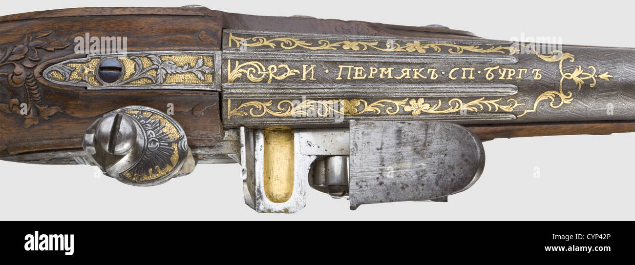 A Pair Of Significant Silver Mounted Flintlock Pistols Ivan Permiak In