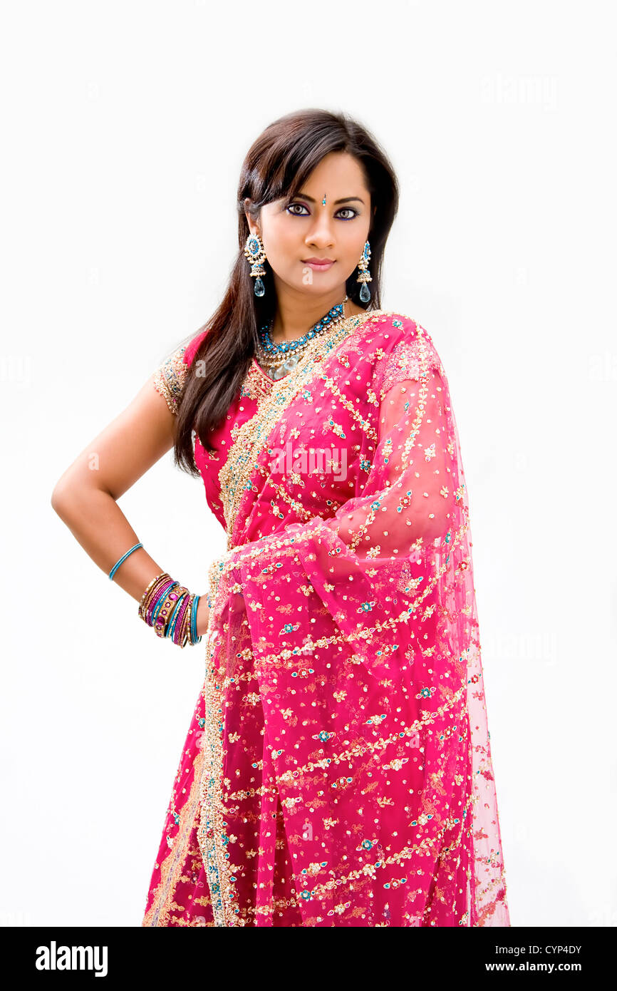 Beautiful Bengali bride in colorful dress, isolated Stock Photo - Alamy