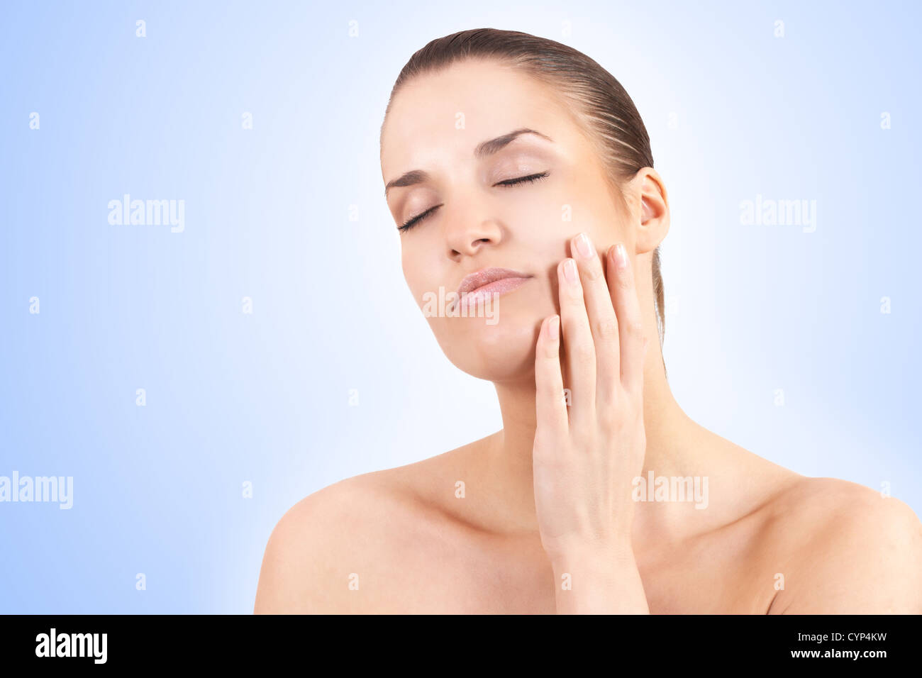 Beauty portrait of young women with perfect healthy skin.Carefully ...