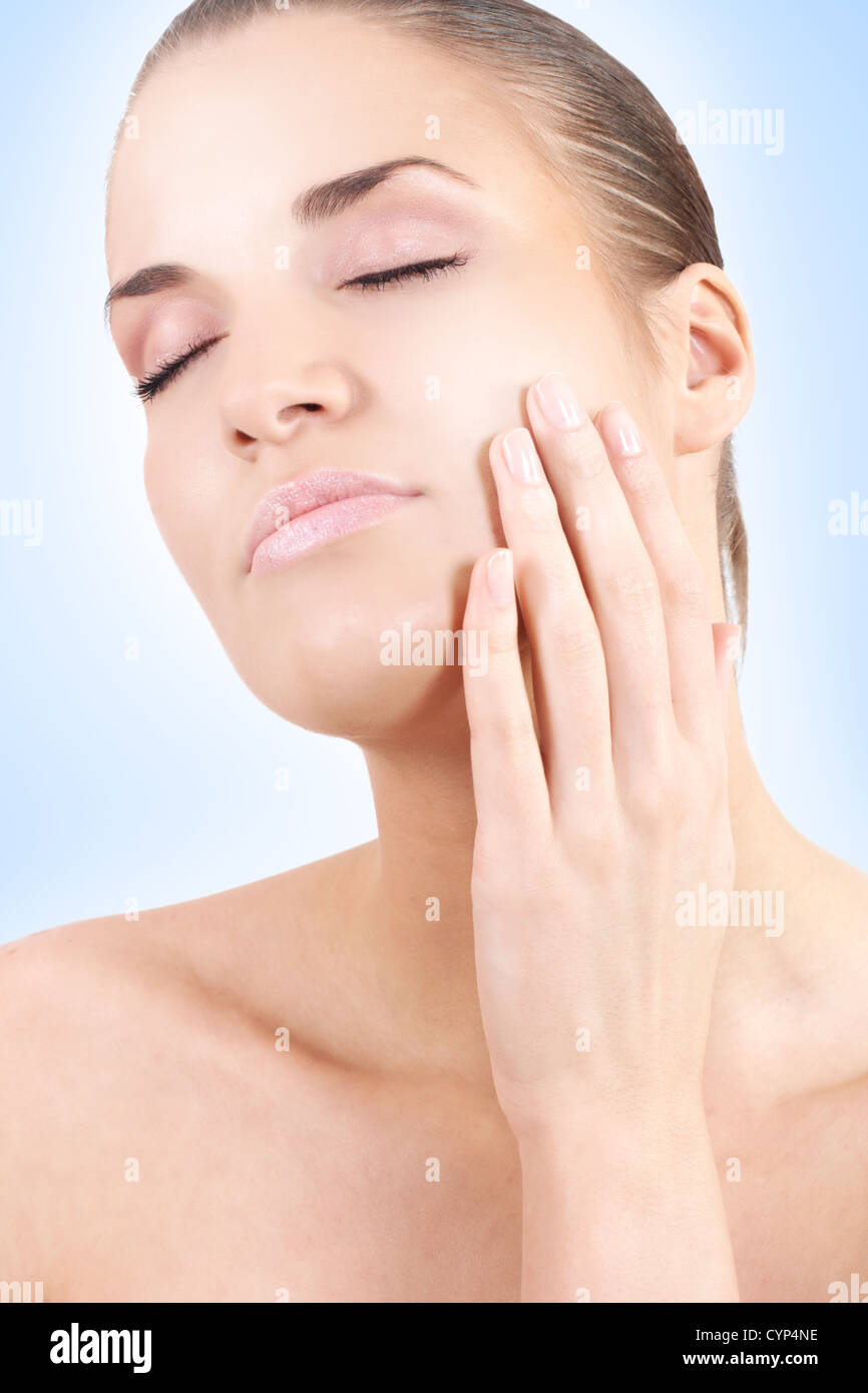 Beauty portrait of young women with perfect healthy skin.Carefully ...