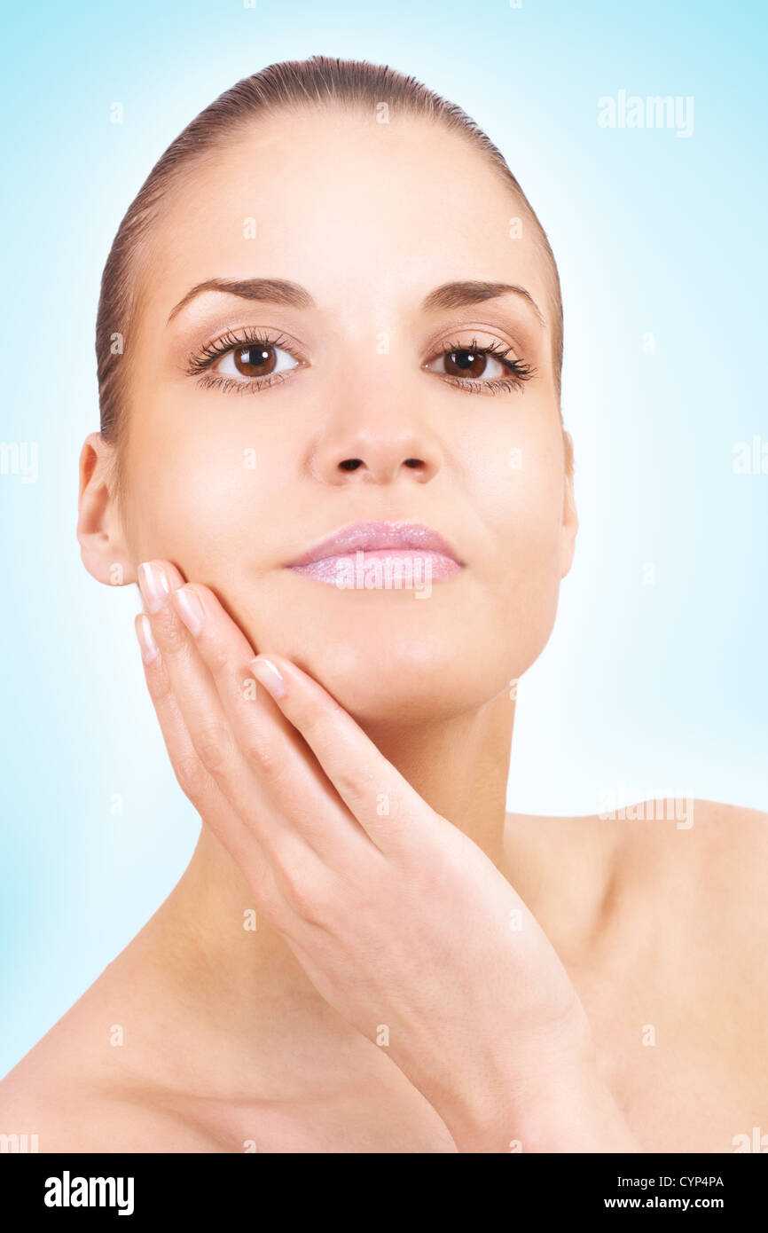 Beauty portrait of young women with perfect healthy skin.Carefully ...