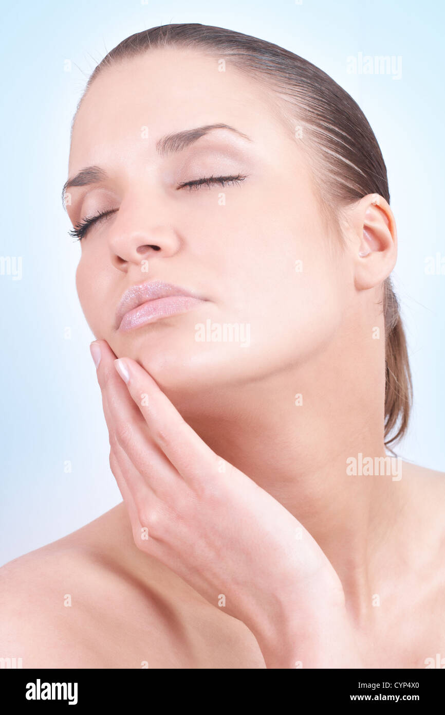 Beauty portrait of young women with perfect healthy skin.Carefully ...