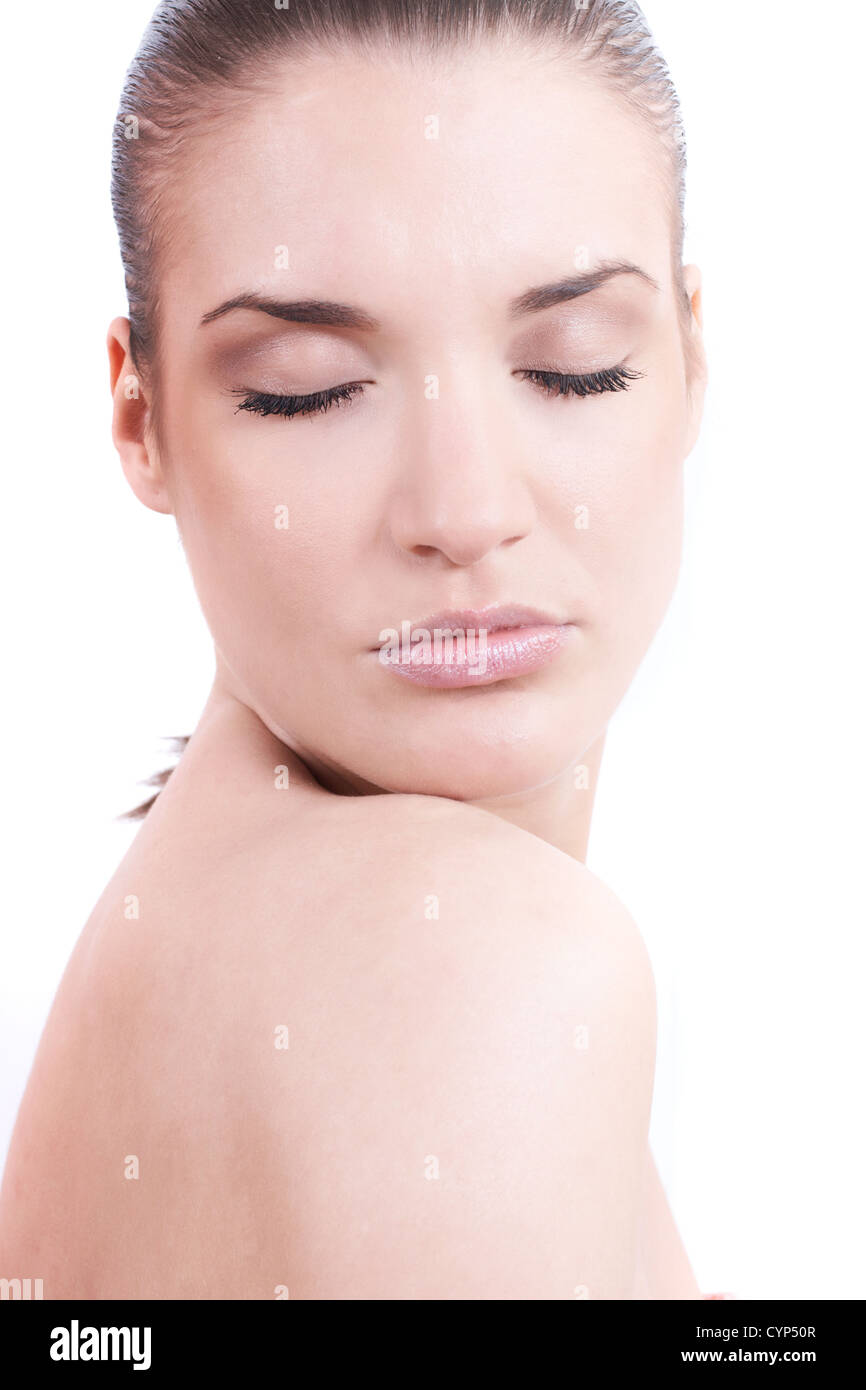 Beauty portrait of young women with perfect healthy skin.Carefully ...