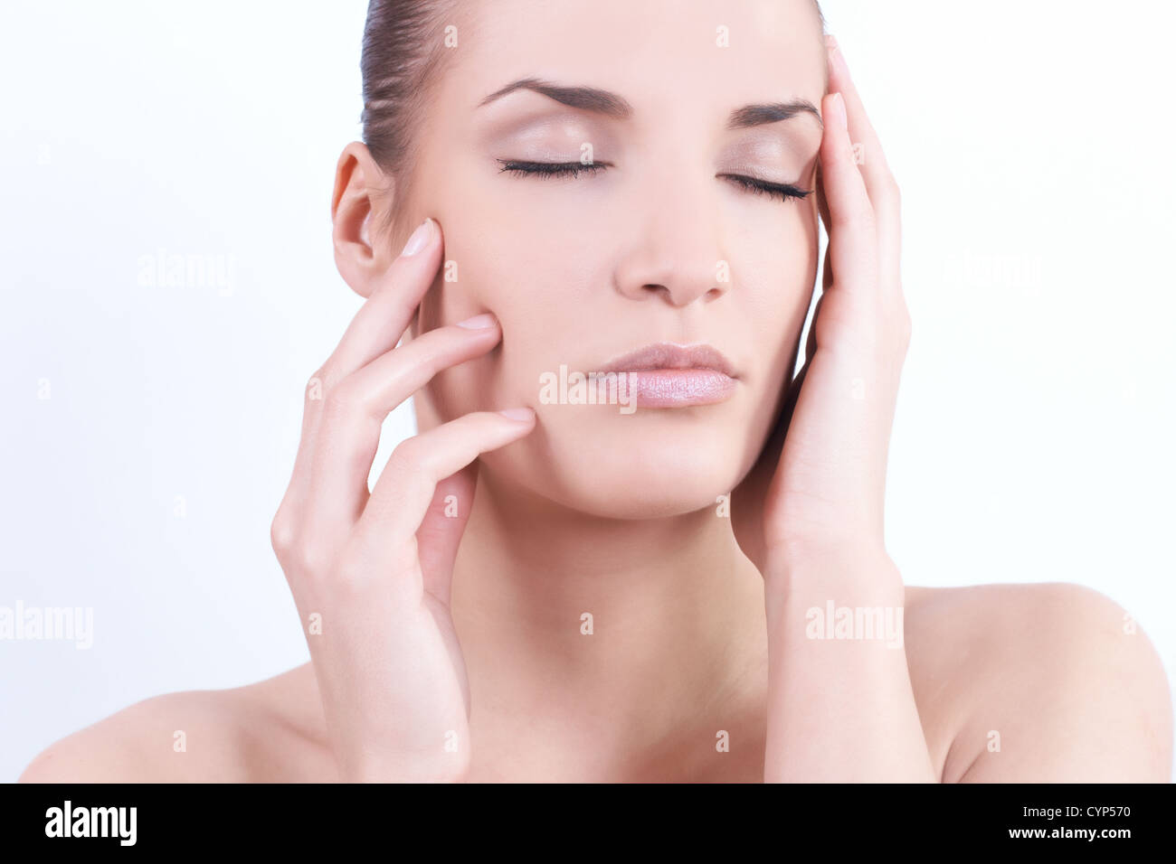 Beauty portrait of young women with perfect healthy skin.Carefully ...