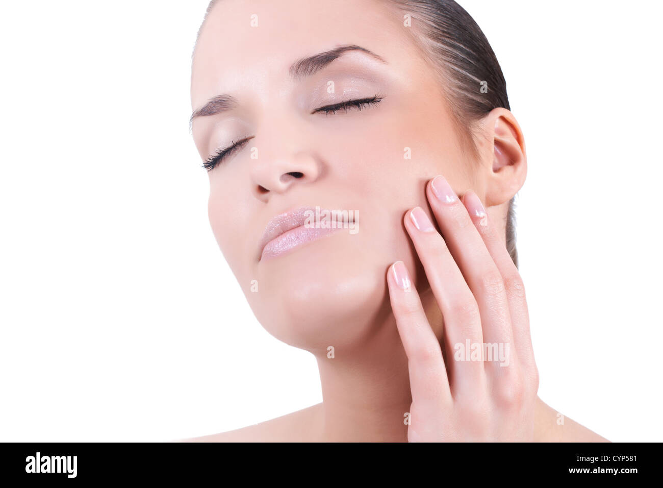 Beauty portrait of young women with perfect healthy skin.Carefully ...