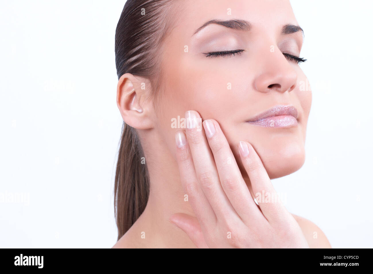 Beauty portrait of young women with perfect healthy skin.Carefully ...