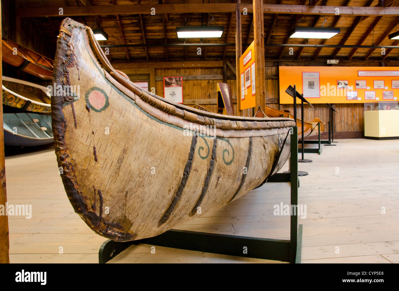 New York, Thousand Islands, St. Lawrence River. Clayton, Antique Boat Museum. Birch bark canoe ...