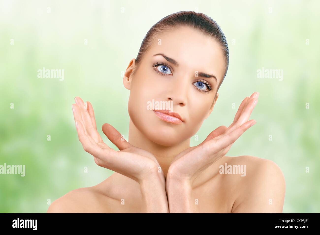 Beauty portrait of young women with perfect healthy skin.Carefully ...