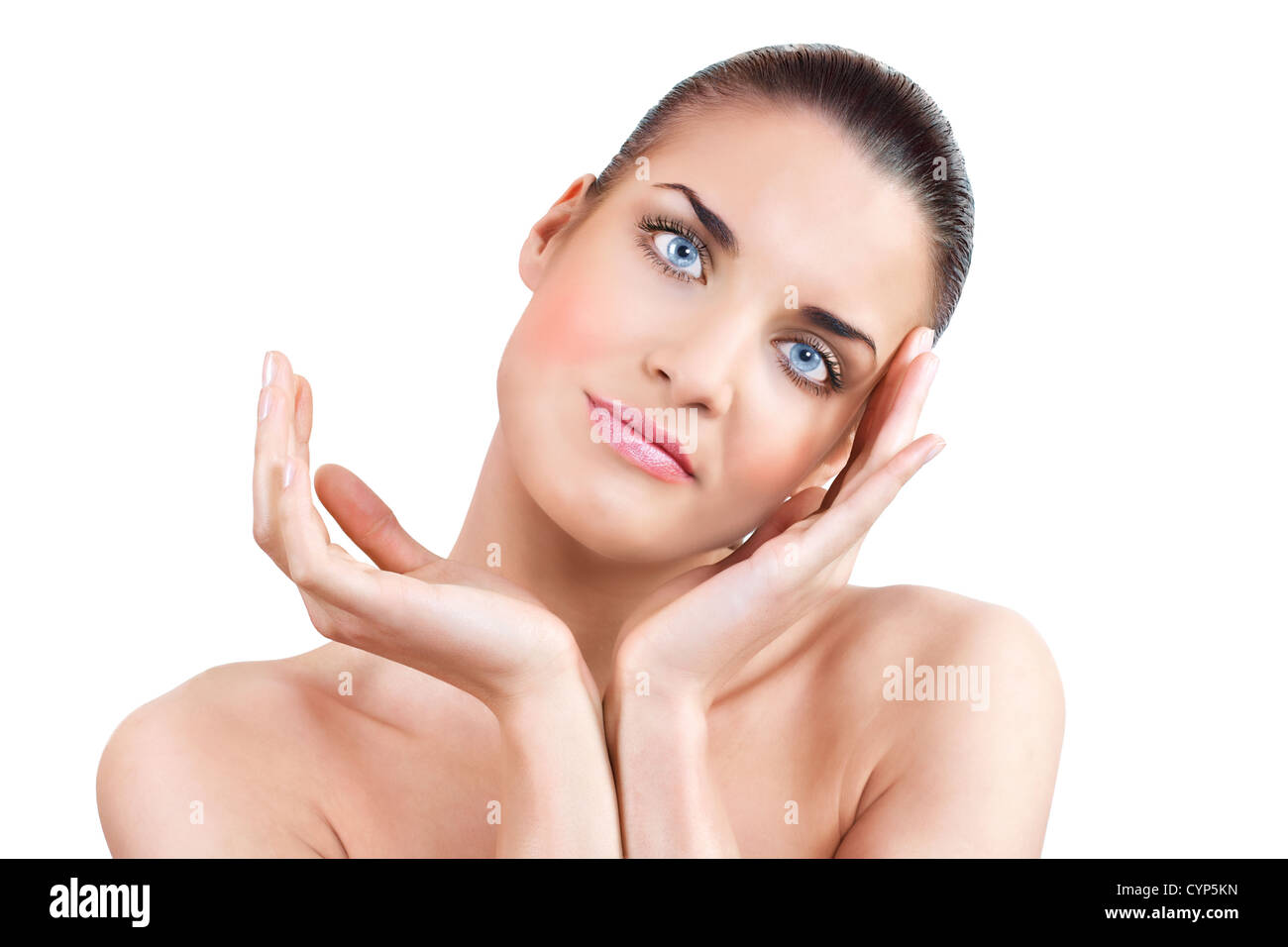 Beauty portrait of young women with perfect healthy skin.Carefully ...