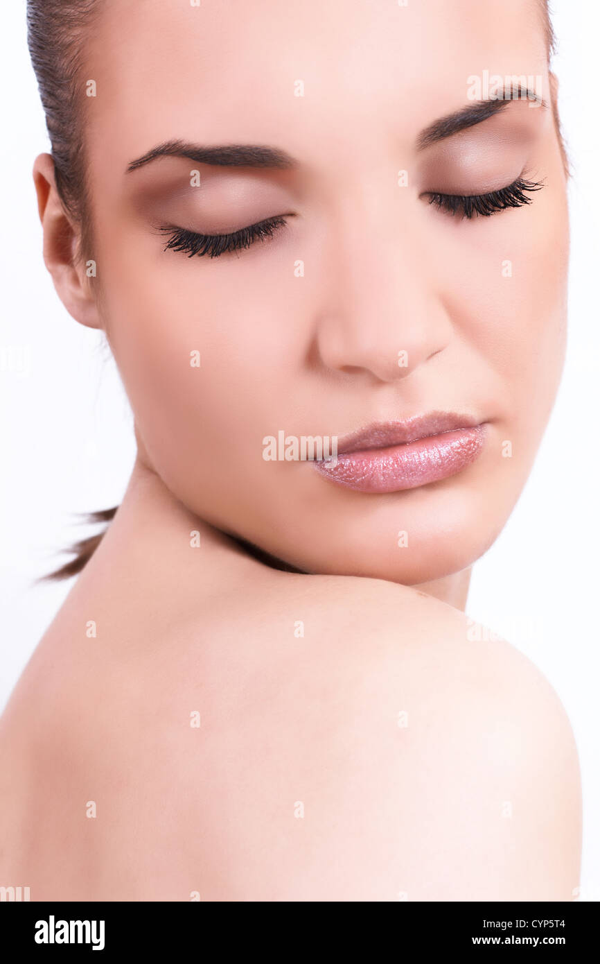 Beauty portrait of young women with perfect healthy skin.Carefully ...