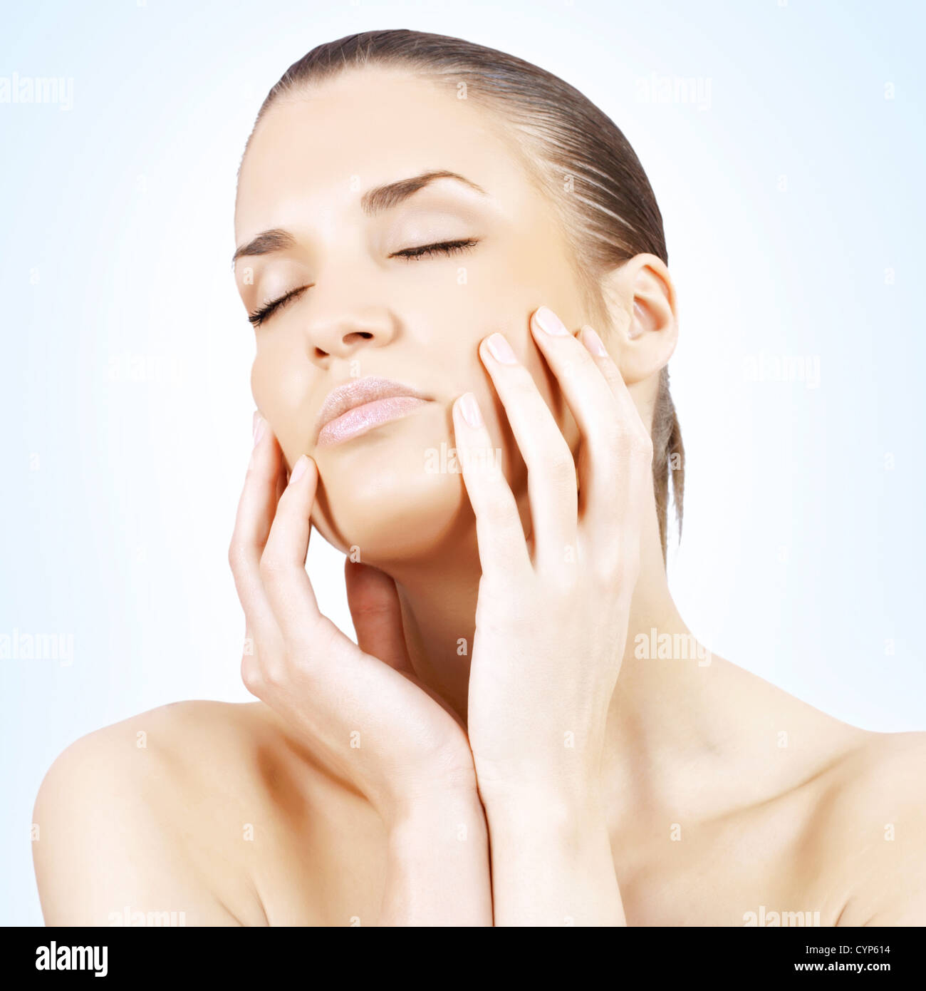 Beauty portrait of young women with perfect healthy skin.Carefully ...