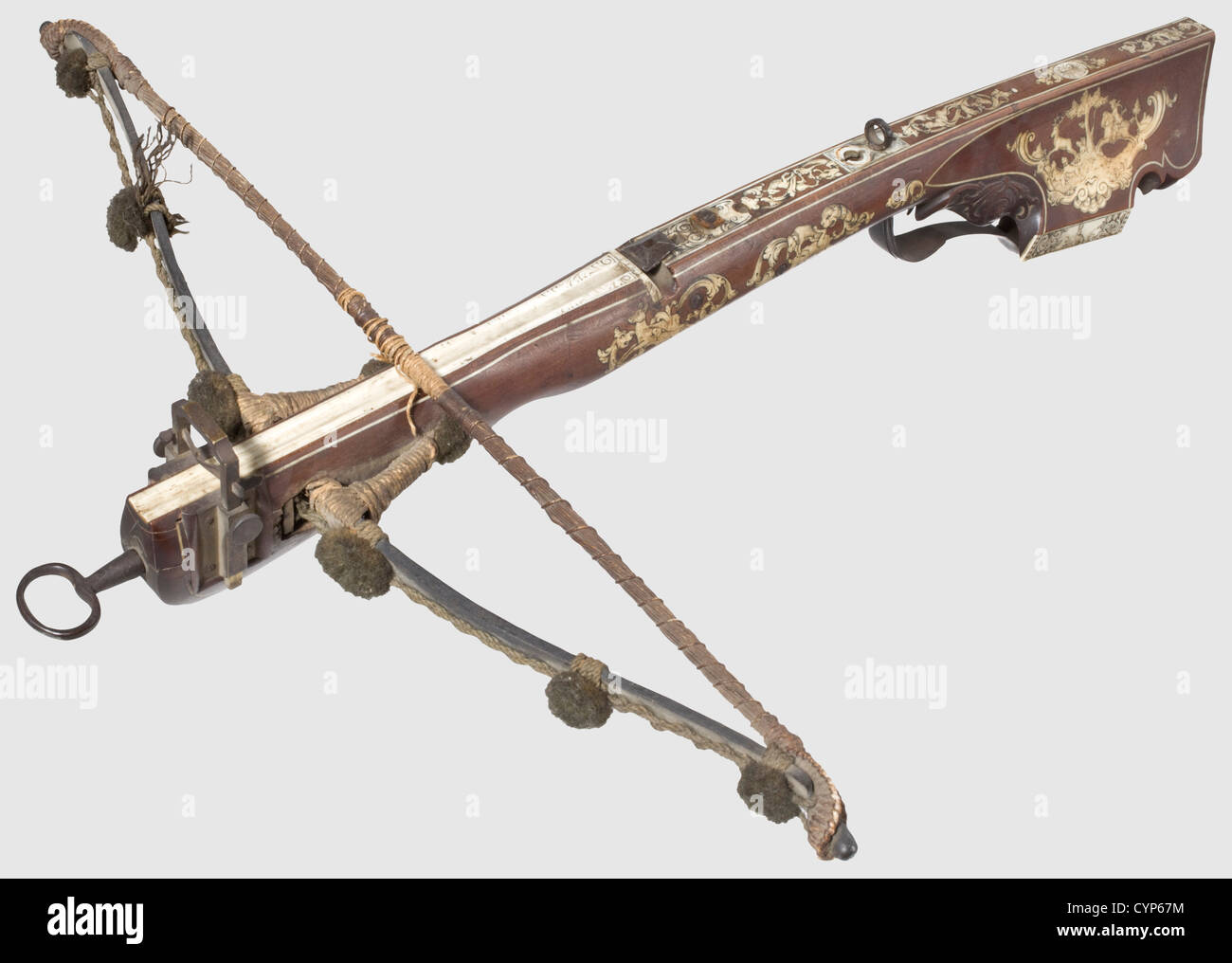 A hunting crossbow,Dresden,dated 1744. The iron bow with string of ...