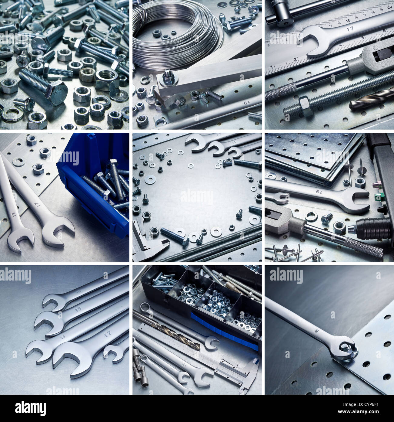 Metal workshop tools, supplies set Stock Photo - Alamy