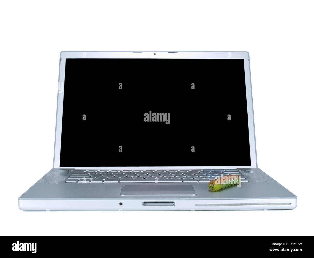A caterpillar over a laptop computer. Isolated on white Stock Photo - Alamy